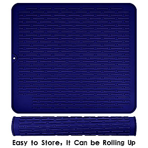 Smithcraft Silicone Drying Mat Set 2, Sink Dish Drainer Mat 15.75x11.81", Small Heat Resistant &Non-Slip Kitchen Counter Mat Pad, Bar Mat Countertop Protector, Silicone Dish Drying Rack Mats Navy Blue