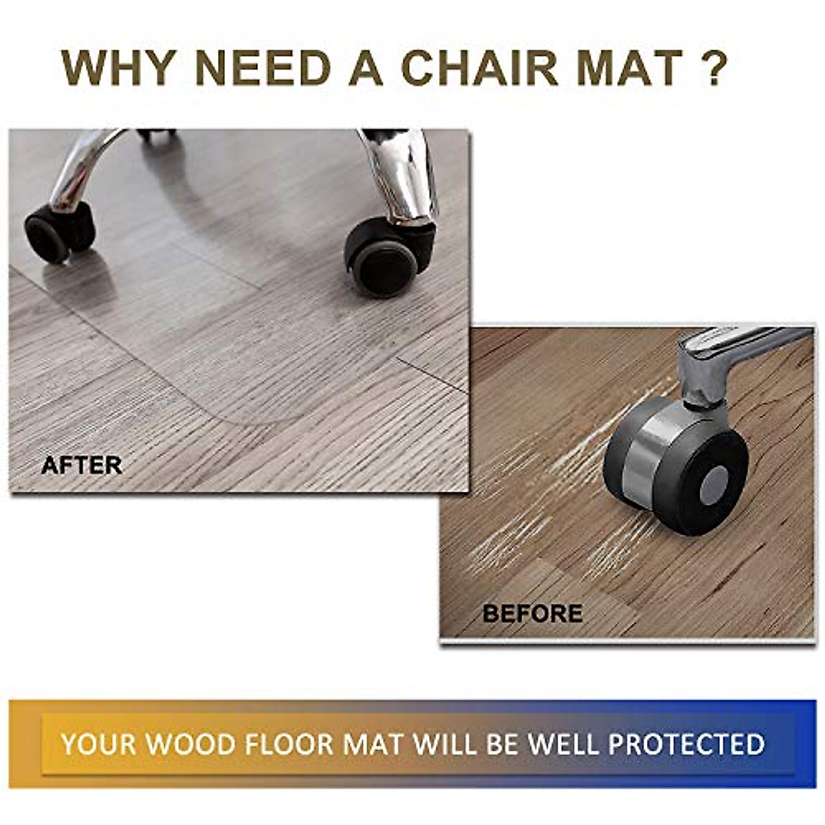 HOMEK Office Chair Mat for Hardwood Floor, 48” x 30” Clear Desk Chair Mat for Hard Floor, Easy Glide for Chairs