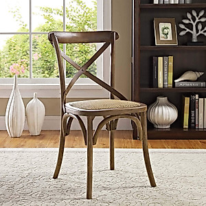 Modway Gear Rustic Modern Farmhouse Elm Wood Rattan Dining Chair in Walnut