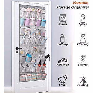KIMBORA Large Hanging Storage Organizer Wide Over the Door Pantry Organizer kids Shoe Rack with 40 Mesh Pockets for Bathroom Cleaning Room, Grey