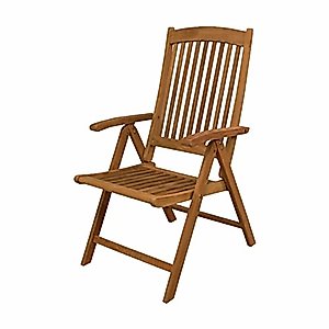 SeaTeak Avalon Multi-Position Folding Chair with Arms | Teak Folding Chair | Wooden Patio Chairs | Oiled Finish | 42" L x 23" W x 27" H