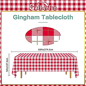 Gatherfun 3PCS Red White Gingham Rectangular Waterproof Tablecloth 54X108Inch Disposable Plastic Table Cover with Gold Stamping for Easter Picnic Barbecue Kitchen Holiday Birthday Party