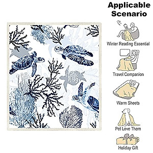 LINGXUQK Sea Turtle Fleece Throw Blanket Underwater World Sea Turtle Sea Grass Natural Watercolor Style Plush Sherpa Blanket Cozy Fluffy Blanket Sea Turtle Gifts…