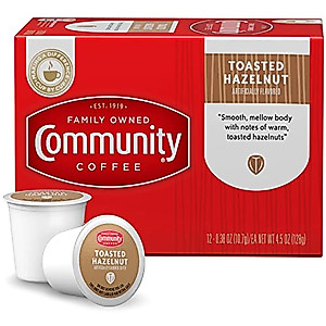 Community Coffee Toasted Hazelnut Flavored 12 Count Coffee Pods, Medium Roast, Compatible with Keurig 2.0 K-cup Brewers, 12 Count (Pack of 1)