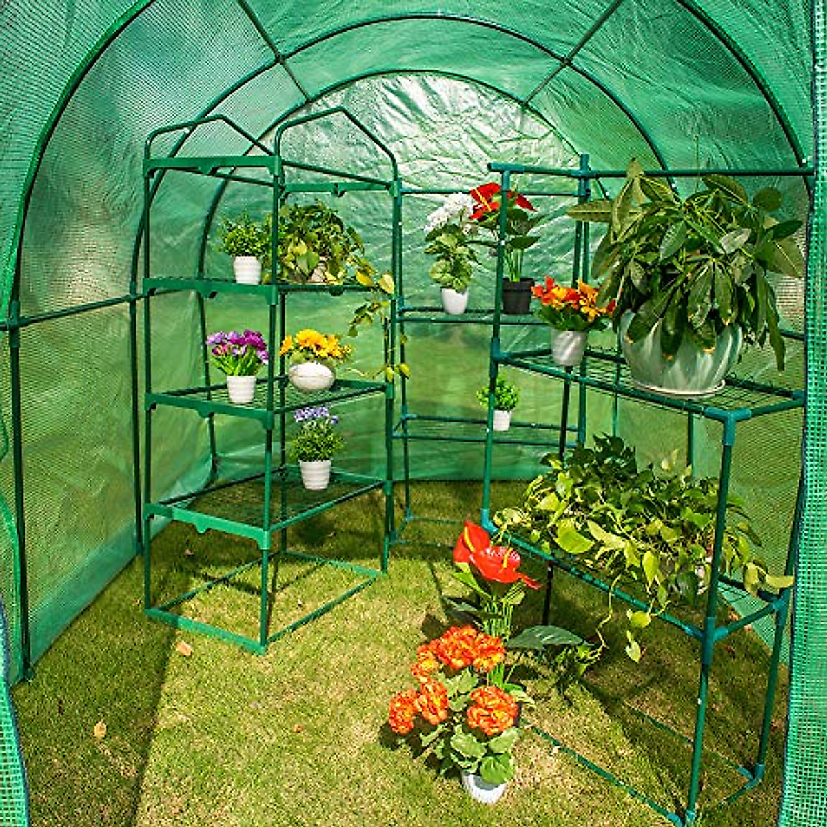 Sundale Outdoor Greenhouse Large Gardening Walk in Green House, with Waterproof PE Cover and Zipper Door, Plant Green House, 116.5" x 77.2" x 74.8"