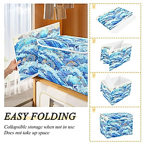 YETTASBIN Chinese Dragon Storage Basket with Lid and Handles, Large Collapsible Fabric Storage Bins Sturdy Storage Organizer for Shelves, Closet, Bedroom, School, Office, Home Decor