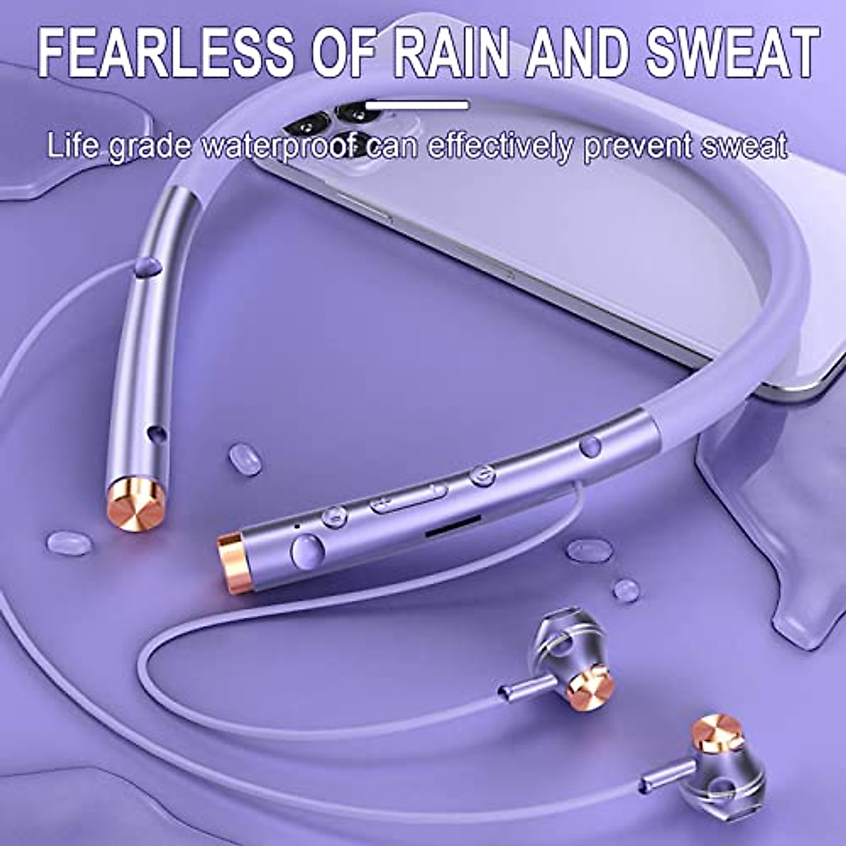 Firzero Sports Blue-Tooth Earphones, High-Power Neck-Mounted Mag-netic Earphones Stereo Earbuds, Bone-Conduction Earphone Foldable Headset for Outdoor Working Travel… (Purple)