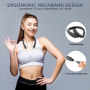 Bluetooth Headset, 2023 Upgraded Foldable Bluetooth Headphones with Retractable Earbuds, Noise Cancelling Stereo Earphones with Mic, Wireless Neckband Headphones for Sports Workout Gym with Carry Case