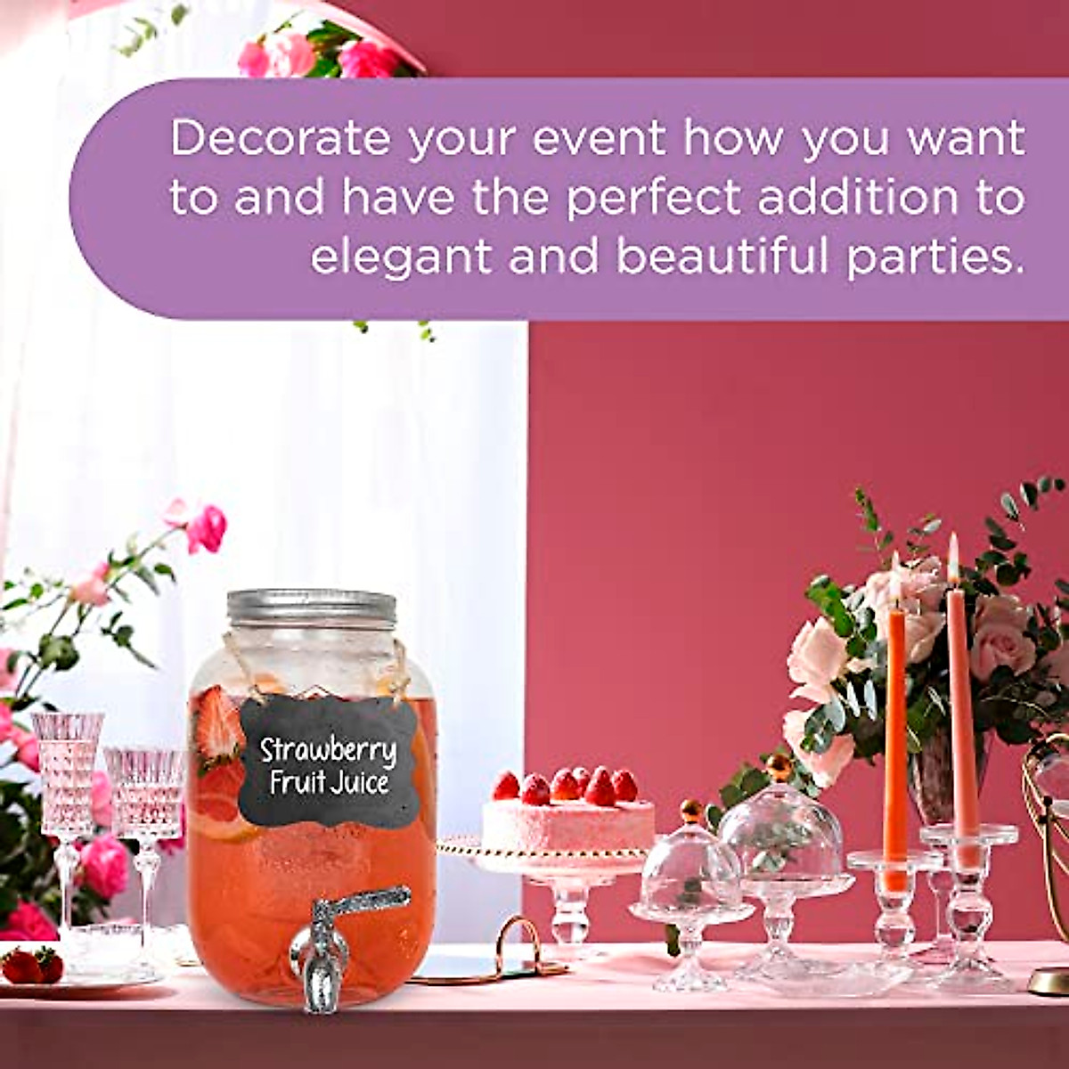 UMAID Glass Drink Dispensers for parties [Set of 2] 1 Gallon Glass Jar Beverage Dispenser W/Stainless Steel Spigot, Leakproof - Glass Drink Dispenser W/Ice Cylinder, Sun Tea Jar, Lemonade & Daily Use