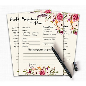 BOHO Prediction and Advice Cards - Pack of 25 - BOHEMIAN Pink GIRL Baby Shower Games, Floral Wishes for New Parents Mom & Dad to be Mommy & Daddy Message, Coed Shower Activity Keepsake Book G400-PDAV