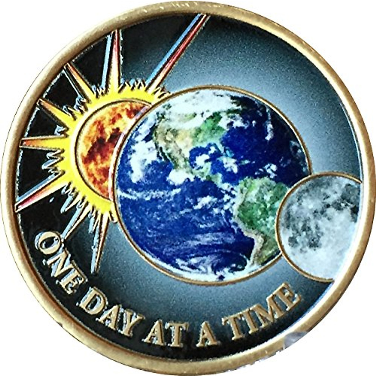One Day at A Time Universe Sun Moon Earth Medallion Color Serenity Prayer Chip