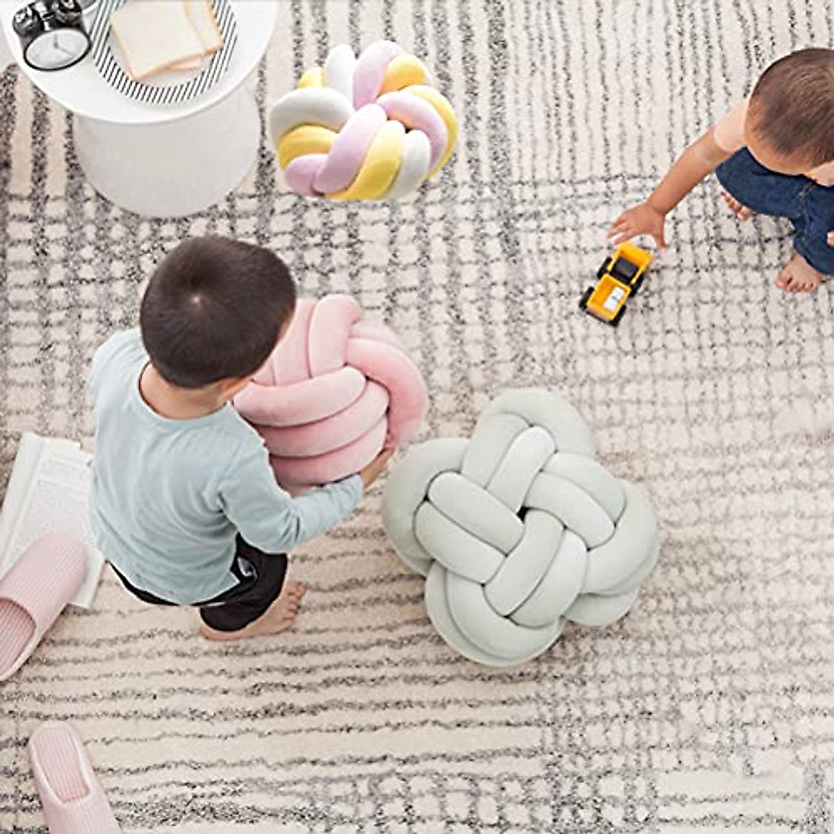 Mauuwy Hot Pink Throw Pillows Knot Pillow 14X14 Round Velvet Pillows for Couch Chair Cushion Sofa Round Decorative Pillow Garden Lumbar Pillows for Living Room Kitchen Bedroom Car