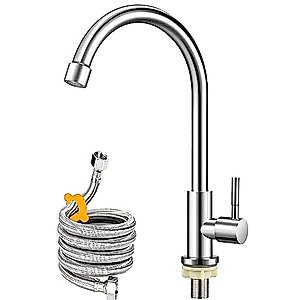 Cold Water Faucet Only,Brushed Nickel Stainless Steel Single Handle Single Hole Faucet High Arc Cold Water Sink Faucet for Kitchen,Outdoor, Garden and Bar.(Free Cold Water Supply Lines)