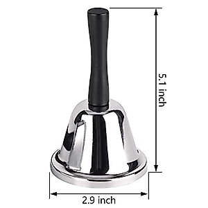 MROCO Loud Hand Bell, Silver Steel Hand Bells for Adults, Dinner Bells for Inside Classroom Bell, for Food Line, Alarm, Jingles, Ringing