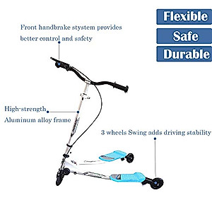 CROFULL Y Flicker Scooter for Kids, Foldable Y Fliker Swing Wiggle Scooter with Adjustable Handle, 3 Wheel Push Drifting Scooter for Boys Girls Age 3-10