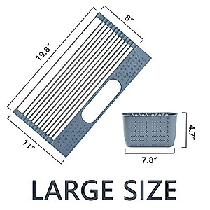 N/A2 Roll Up Dish Drying Rack - Over The Sink Drying Rack with Utensil Holder + Multipurpose Sink Cover Stainless Steel Silicone Portable Dish Draining and Folding Strainer for Mom!