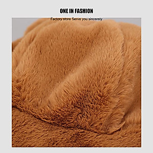 Kawaii Cute Bear Ear Fuzzy Bucket Hat for Women, Winter Warm Soft Fluffy Plush Faux Fur Fisherman Cap Foldable Aesthetic Hat (Brown)