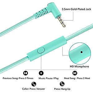 RORSOU K9 Kids Headphones with Microphone, Folding Stereo Bass Headset with 1.5M No-Tangle Cord for Children/Teens/School/Adults, Portable Wired Headphones for Smartphone Tablet Computer MP3/4 (Green)