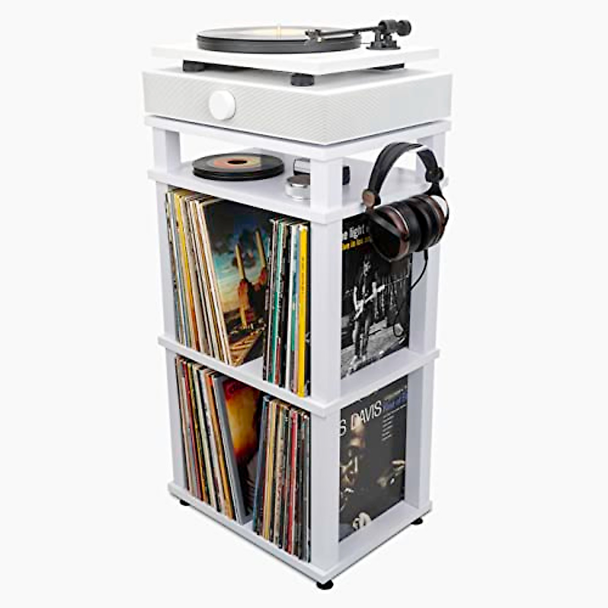 Andover Audio SpinStand Rack for Records and Audio Components - Metal-Reinforced, Holds 150 LPs, Optimum Height & Storage Space, Ideal for Turntables, Vinyl, Spinbase, and Hi-Fi Systems - White