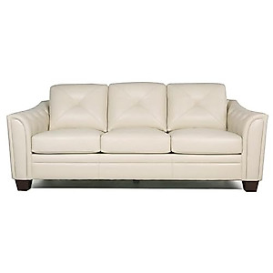 MAKLAINE 86" W Transitional Leather Tufted Fitted Back Sofa with Removable Seat Cushions, Leg Assembly Required, Seats up to 3 People, in Ivory Finish