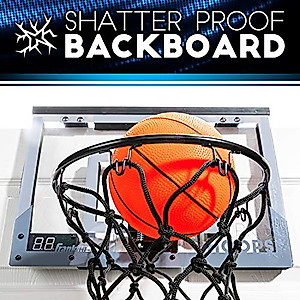 Franklin Sports Over The Door Mini LED Scoring Basketball Hoop - Slam Dunk Approved - Shatter Resistant - Accessories Included 17.75" x 12"