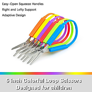 LDW 3-Pack Mini Loop Scissors Muitiple Colors Easy-Opening Squeeze Handles Grip Scissors Self-Opening Adaptive Design for Special Needs, Green