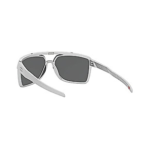 Oakley Men's OO9147 Castel Rectangular Sunglasses, X Silver/Prizm Black, 63 mm