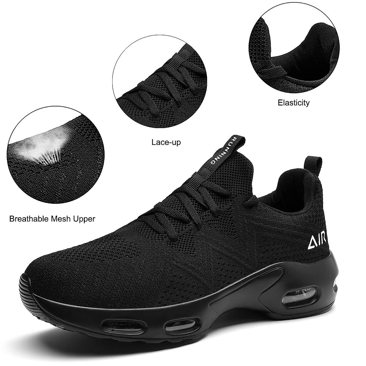 FefiYo Mens Air Athletic Running Tennis Shoes Non Slip Lightweight Sport Gym Jogging Walking Sneakers Black 10.5