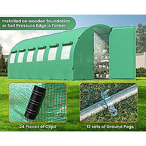 Papababe 20x10x7ft Large Walk-in Greenhouse for Outdoors with Watering System Upgraded Swing Door Tunnel Greenhouse kit,12 Windows, Ground Pegs & Film Clips, Heavy Duty Galvanized Steel Frame,Green