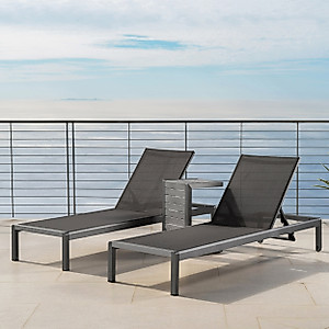 Christopher Knight Home Cape Coral Outdoor Aluminum Chaise Lounge and C-Shaped Side Table, Grey / Dark Grey