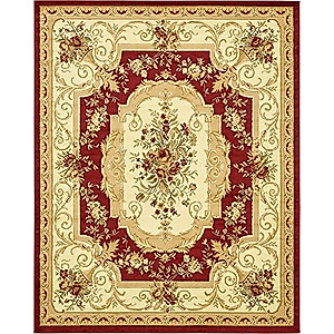 Unique Loom Versailles Collection Traditional Classic Floral Motif Area Rug (8' 0 x 10' 0 Rectangular, Burgundy/ Ivory)