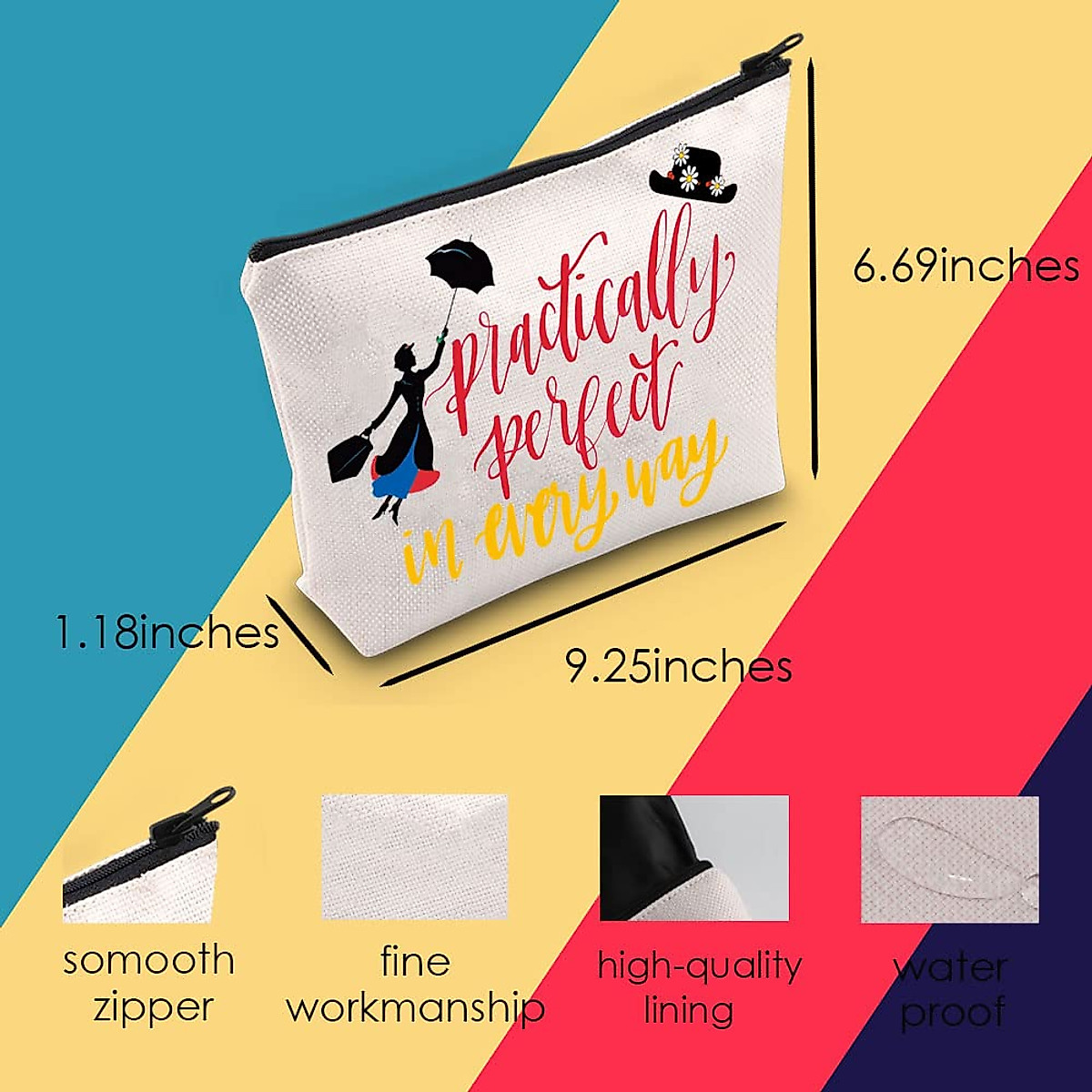 Mary Cosmetic Make up Bag Mary Gift Practically Perfect in Every Way Makeup Zipper Pouch Bag for Women (Practically Perfect)