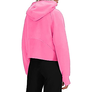 Womens Hooded Pullover Sweatshirts Half Zipper Crop Hoodie Fleece Lined Collar Zip Up Hoodies Cropped Long Sleeve Tops