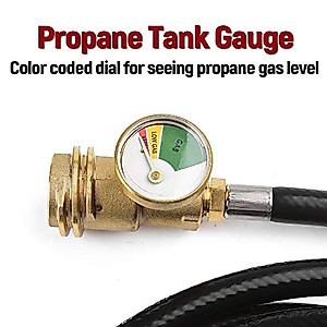SHINESTAR 12FT Propane Tank Extension Hose with Gauge, Comes with A POL to QCC1 Propane Tank Adapter, Fits for RV, Gas Grill, Propane Stove and More