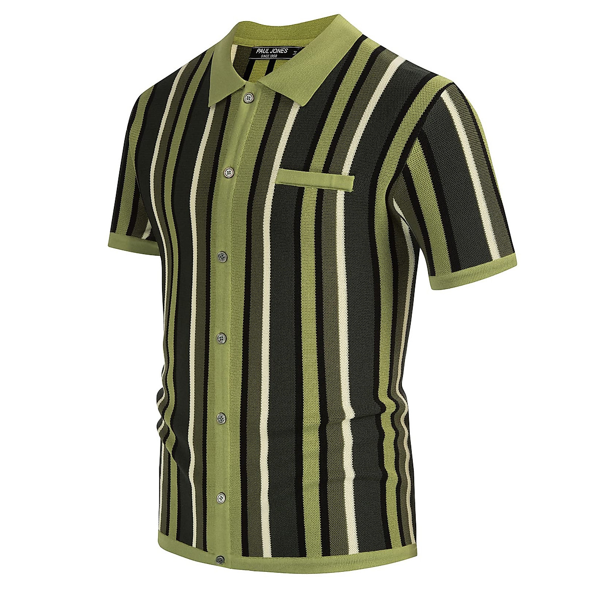 PJ PAUL JONES Mens Short Sleeve Knit Golf Shirt Retro 90s Stripe Polo Shirts Green L