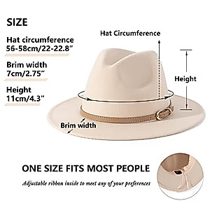 Lisianthus Women Classic Felt Fedora Wide Brim Hat with Belt Buckle A-Creamy