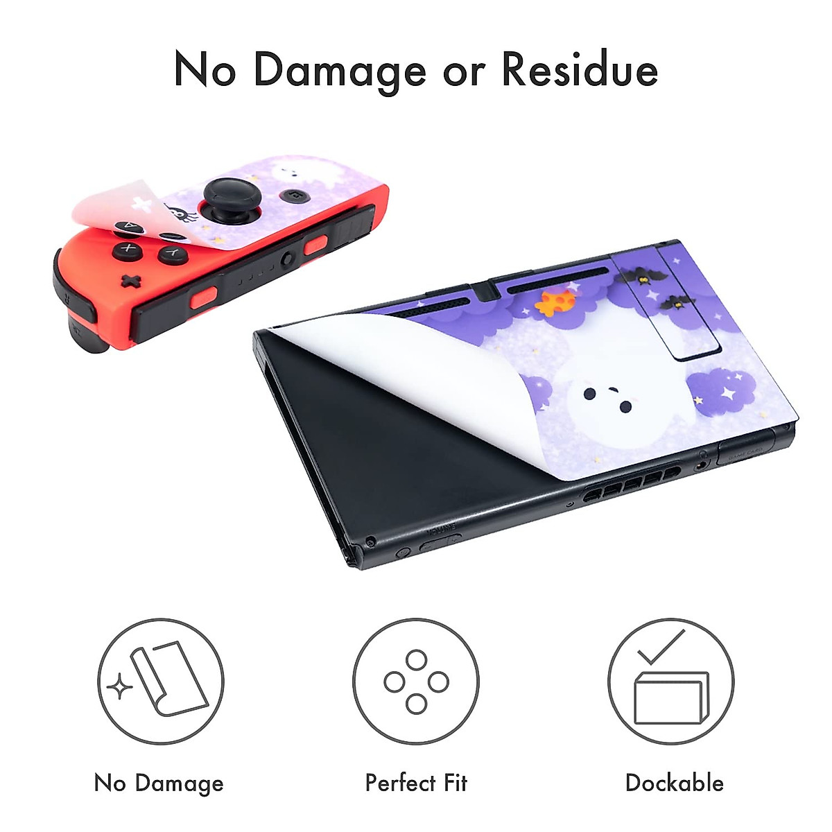 BelugaDesign Space Switch Skin | Cool Sticker Wrap Vinyl Decal | Galaxy Spaceship Astronaut Moon Cute | Compatible with Nintendo Switch (Switch OLED, Black White)