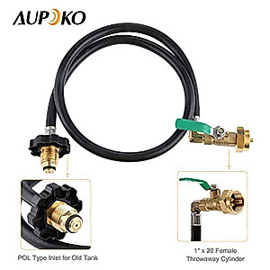 Aupoko Propane Refill Adapter Hose, 36’’ Propane Refill Hose with POL Type 1LB Tank Bottle Adapter, and ON/Off Control Valve, 350PSI Rated High Pressure Propane Extension Hose