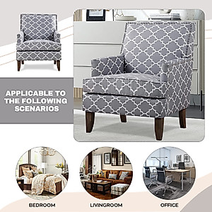KUVENQIW Modern Accent Chairs,Nailhead Trim Club Chair，Linen Fabric Sofa Chair，Upholstered Button Tufted Armchair，Reading Chair (Grey Pattern)