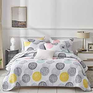 UOZZI BEDDING 3 Piece Reversible Quilt Set King Size 102x90 Soft Microfiber Lightweight Coverlet Bedspread Summer Comforter Set Bed Cover Blanket for All Season Colorful Dots (1 Quilt+ 2 Shams)