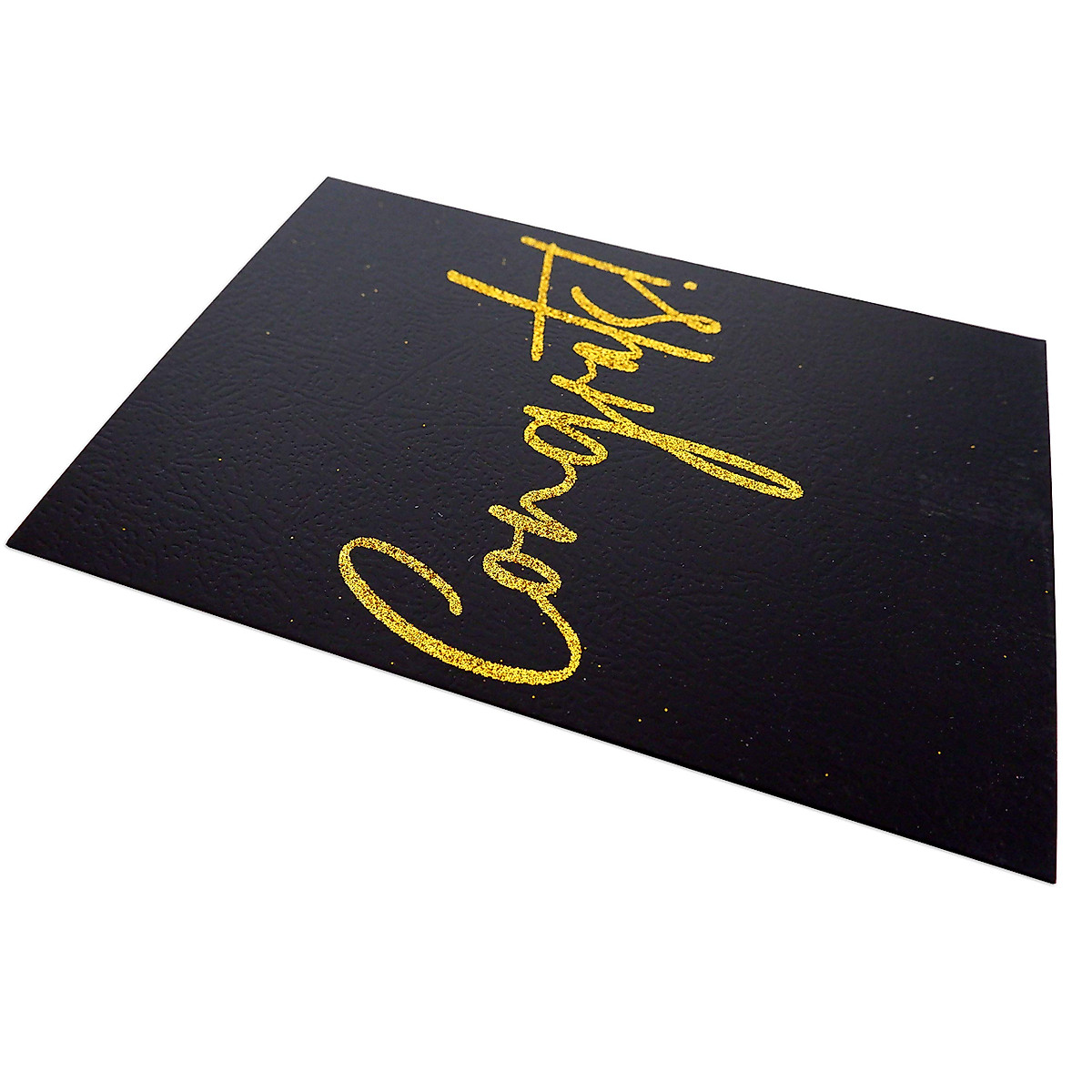 Congratulations Card - 2 Pack "Congrats!" Black Textured Greeting Card in Gold Glitter Letters with Kraft Envelope - 5" x 7" Blank Inside - For Graduation, Promotion, Engagement, Announcement