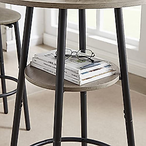 CUANBOZAM 3-Piece Bar Table Set for 2, Small 2-Tier Round Bistro Pub Dining Table & PU Upholstered Stools with Backrest, Counter Height Table and Chairs Set for Kitchen Small Space, Grey