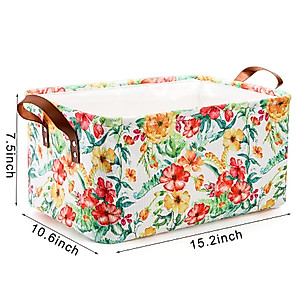 SOUJOY 4 Pack Fabric Storage Basket for Shelves, Foldable Canvas Organizer Box with Handles, Boho Flowers Closet Organizer Bin for Organizing Home Laundry Nursery Dorm Pet Gift