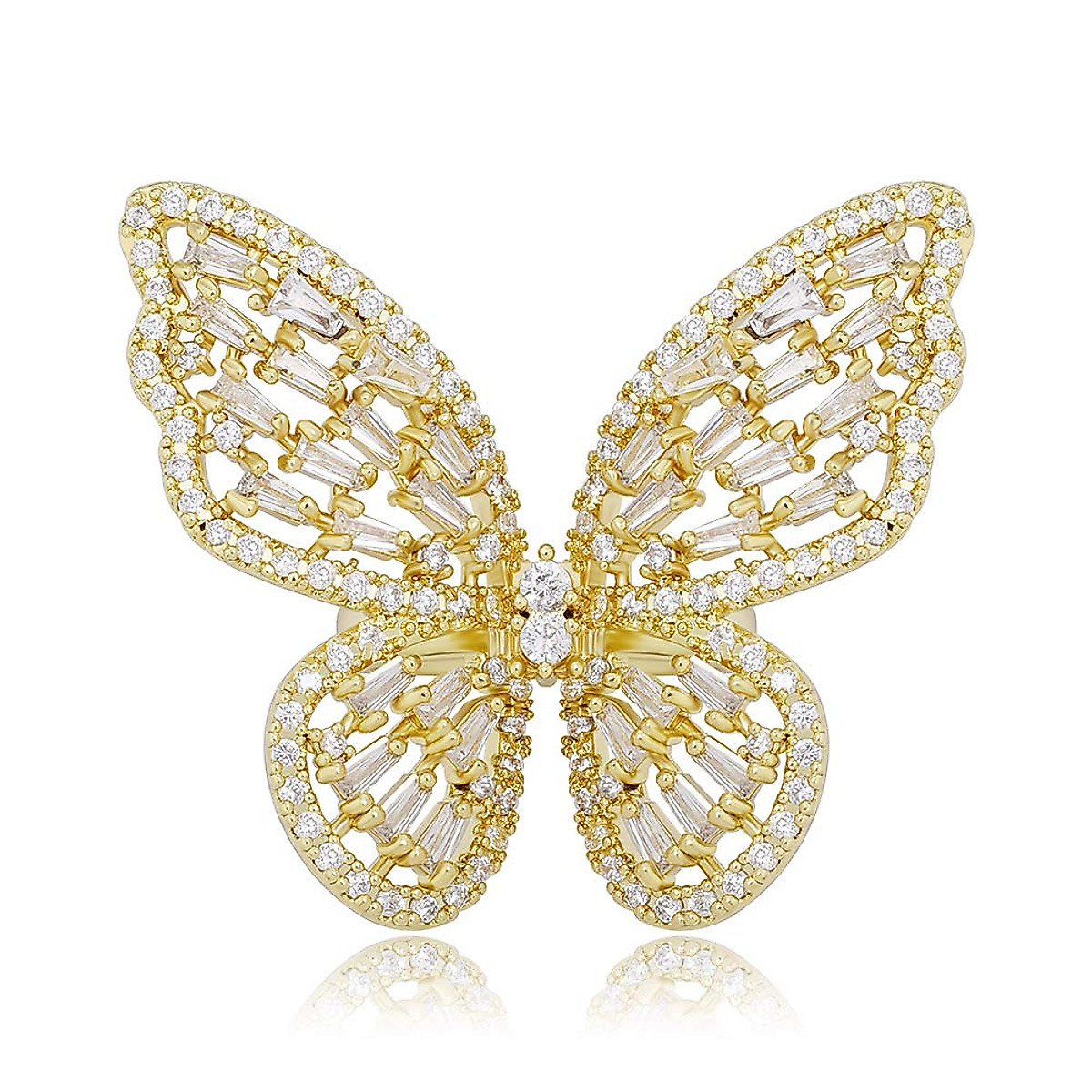 Gold Adjustable Butterfly Rings for Women Cubic Zirconia Ring Jewelry (Gold)