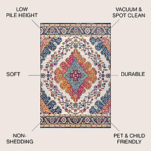 JONATHAN Y BMF106A-9 Bohemian FLAIR Boho Vintage Medallion Indoor Area-Rug Floral Easy-Cleaning High Traffic Bedroom Kitchen Living Room Non Shedding, 9 X 12, Blue/Multi