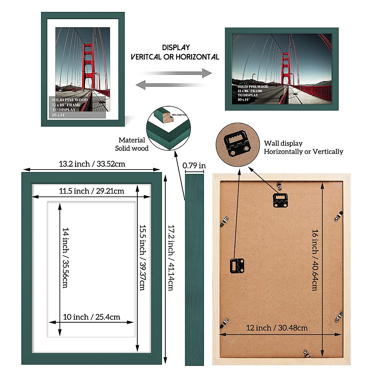 12x16 Picture Frame Diamond Painting Frames Poster Frames Made of Solid Wood,Display Pictures 10x14 with Mat or 12x16 without Mat for Photos, Paintings,Walls Decoration,Anniversary,Wedding,Christmas
