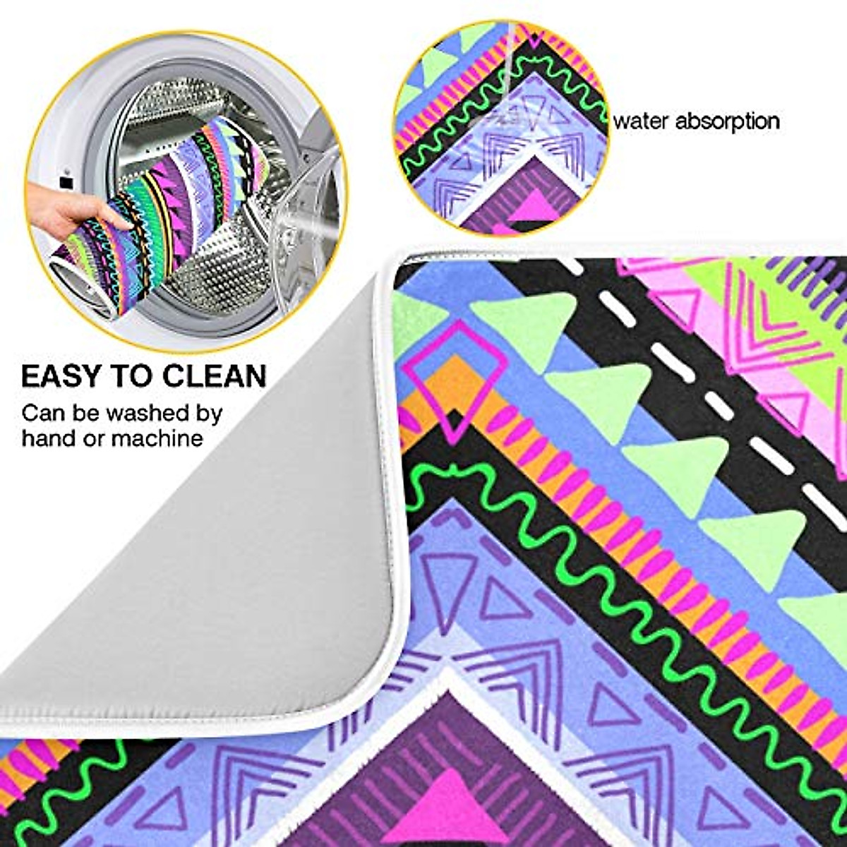 Christmas Ethnic Texture Dish Drying Mat 16"x18" Absorbent Machine Washable Hanging Fast Dry Pad Dish Protective Mat for Kitchen Countertop Heat Resistant Dinner Table Mat