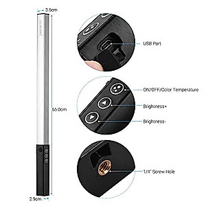 LUXCEO RGB LED Photography Lighting Portable Wand Handheld LED Video Light 1000 Lumens CRI 95+ USB Rechargeable with Remote Control, Carry Bag, Adjustable Color Temperature 3000K-6000K and 36 Colors