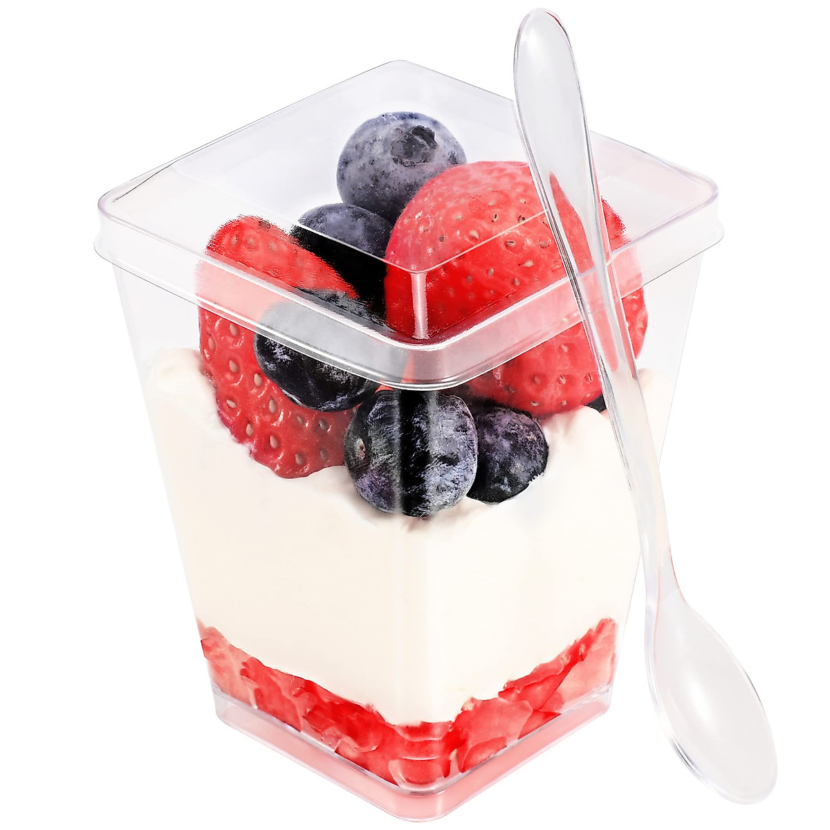 CAMARAAA 50 Pack 5oz Plastic Dessert Cups with Lids and Spoons Parfait Cups with Lids Appetizer Cups for Party Mini Dessert Cups with Spoons Clear Plastic Cups with Lids Pudding Fruit Ice Cream Cups