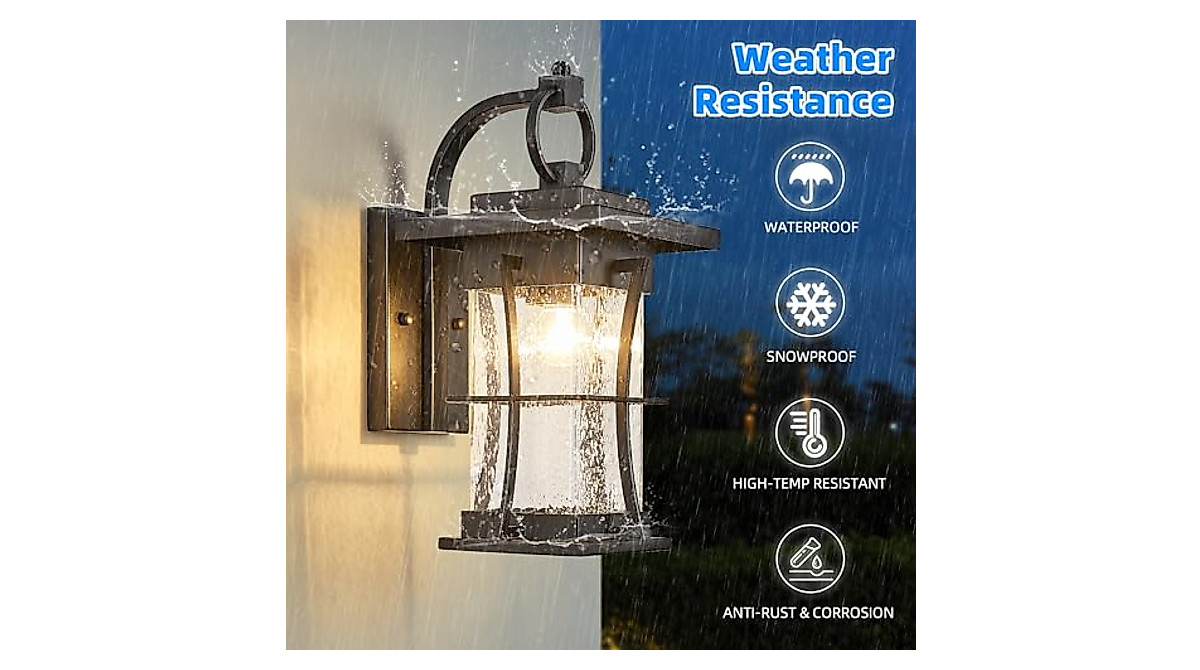 EERU Waterproof Outdoor Wall Sconces | Modern Black Lanterns
